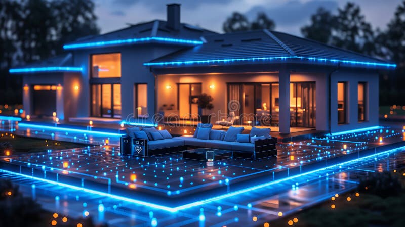 House Illuminated with Bright Lights at Night Stock Image - Image of ...