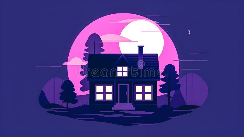 House with Glowing Windows at Night, Creative Illustration, Generative ...
