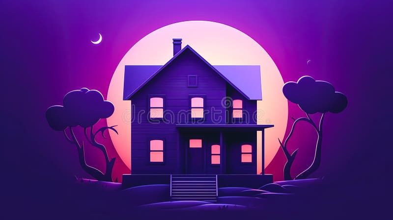 House with Glowing Windows at Night, Creative Illustration, Generative ...