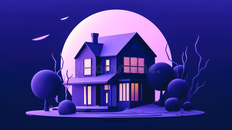 House with Glowing Windows at Night, Creative Illustration, Generative ...