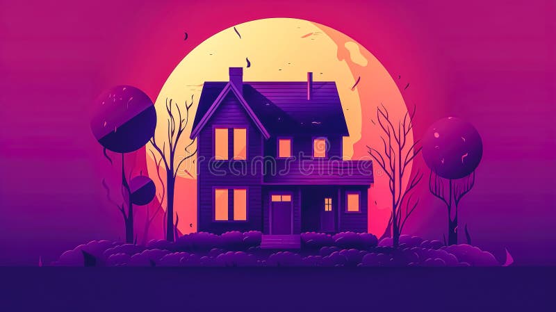 House with Glowing Windows at Night, Creative Illustration, Generative ...