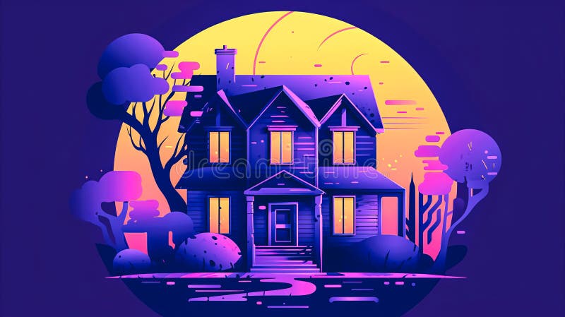 House with Glowing Windows at Night, Creative Illustration, Generative ...