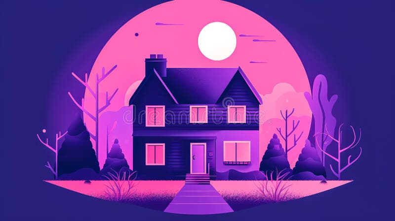 House with Glowing Windows at Night, Creative Illustration, Generative ...