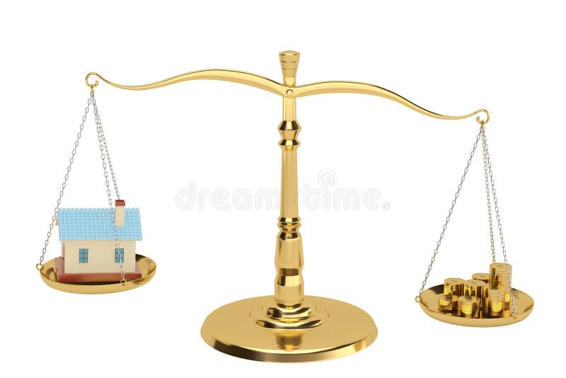 House and Gold Coins on the Scales,3D Illustration. Stock Illustration ...