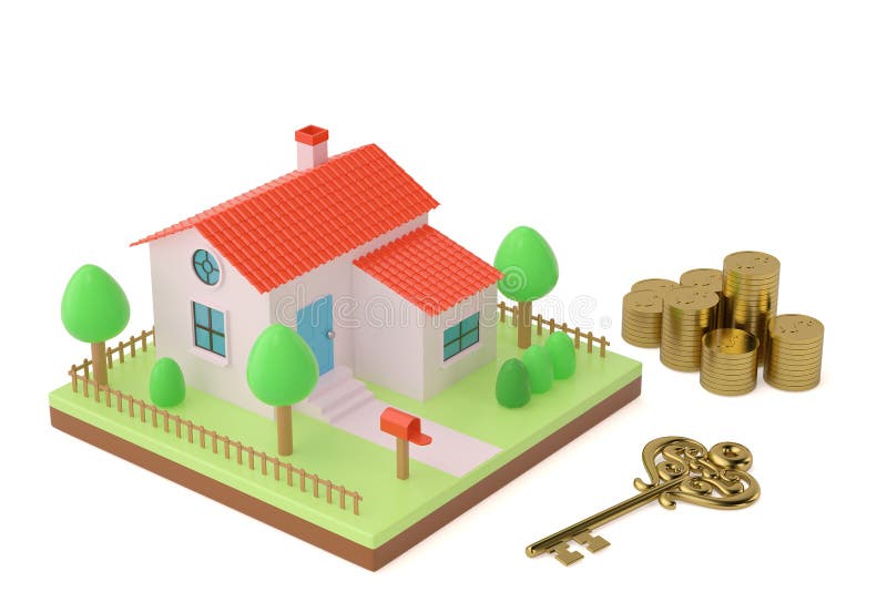 House Gold Key Coins 3d Illustration Stock Illustrations – 17 House ...