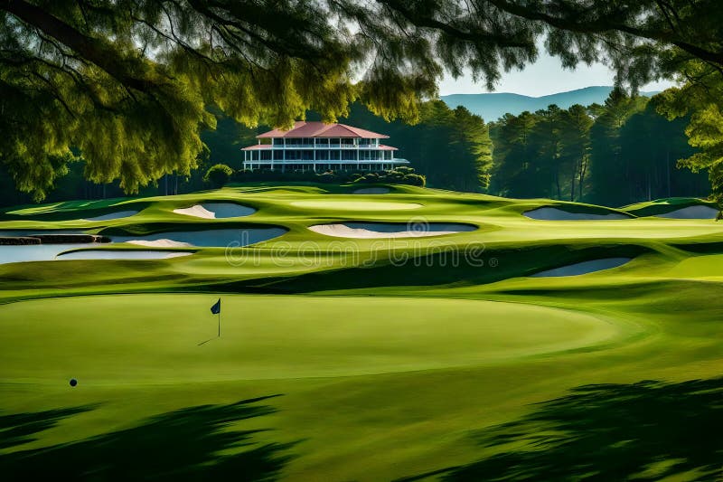 Green Golf Course at Day with a House - Generative AI Stock ...