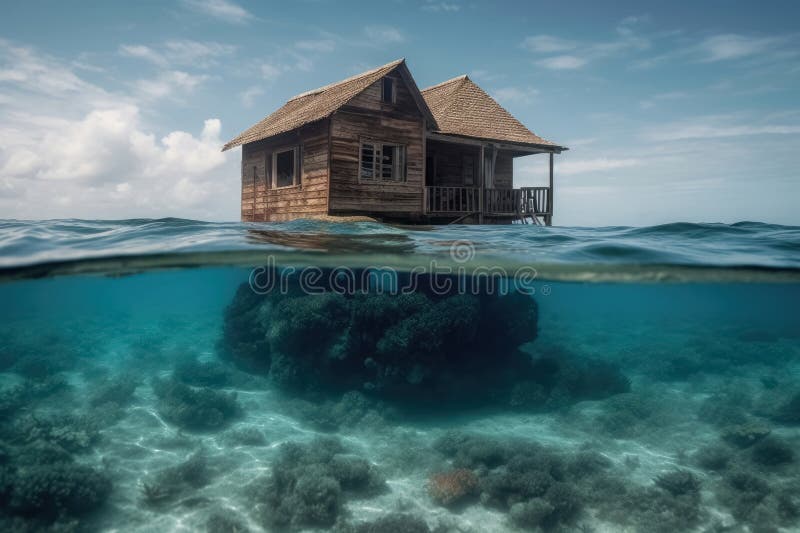 A House on the Ground of the Ocean Under Water Created with Generative ...