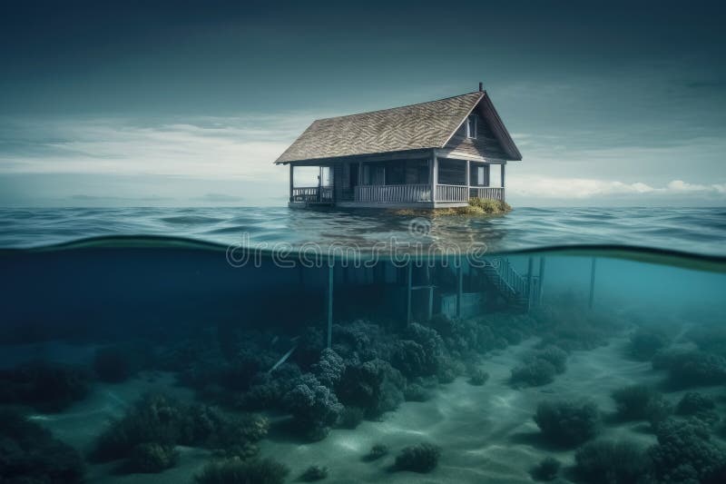 A House on the Ground of the Ocean Under Water Created with Generative ...