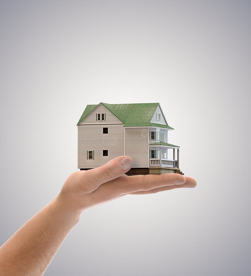 Hand holding tiny house stock illustration. Illustration of insurance ...