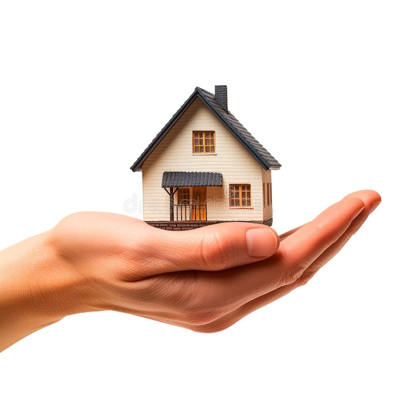 House in Hand Isolated on White or Transparent Background. Close-up of ...