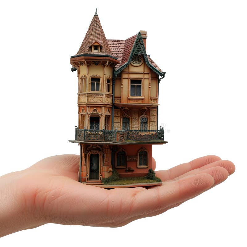 House in Hand Isolated on White or Transparent Background. Close-up of ...