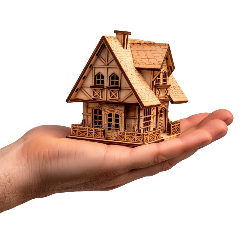 House in Hand Isolated on White or Transparent Background. Close-up of ...