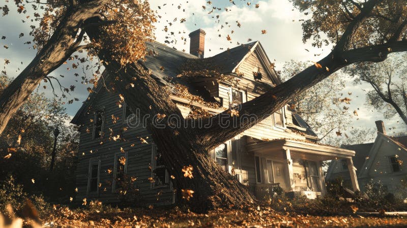 A House Has Been Destroyed by a Fallen Tree Stock Illustration ...