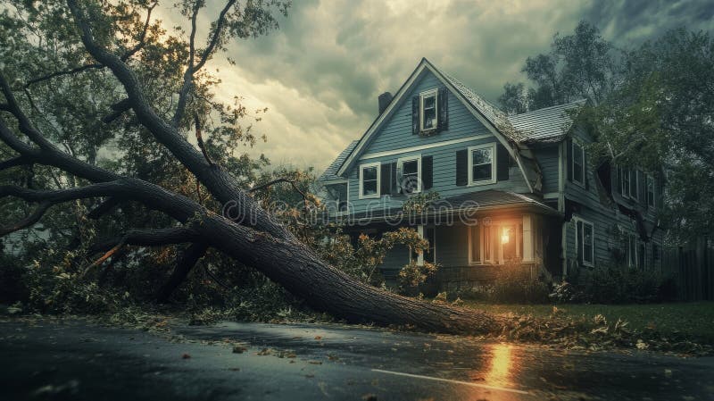 A House Has Been Destroyed by a Fallen Tree Stock Illustration ...