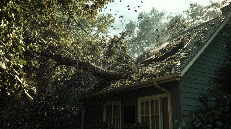 A House Has Been Destroyed by a Fallen Tree Stock Illustration ...