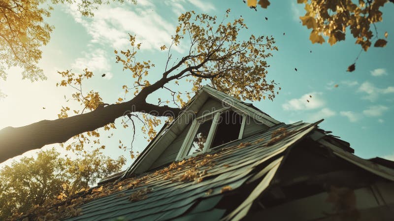 A House Has Been Destroyed by a Fallen Tree Stock Illustration ...