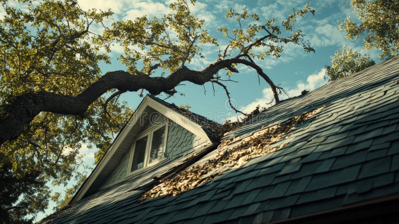 A House Has Been Destroyed by a Fallen Tree Stock Illustration ...