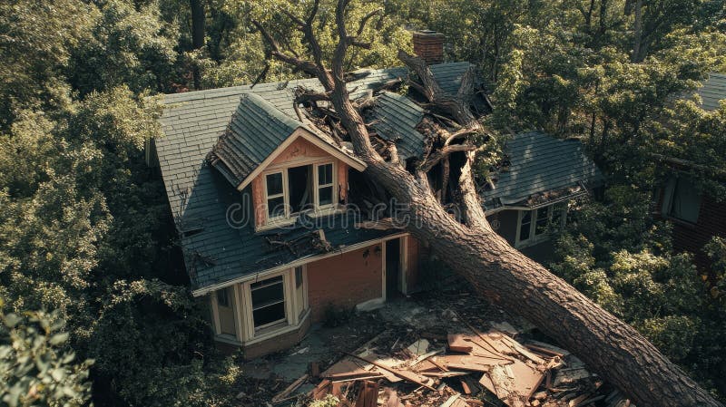 A House Has Been Destroyed by a Fallen Tree Stock Illustration ...