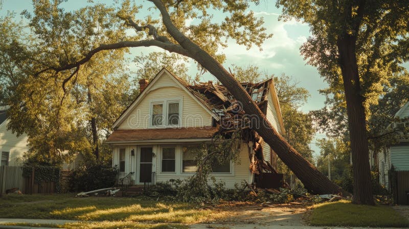 A House Has Been Destroyed by a Fallen Tree Stock Illustration ...