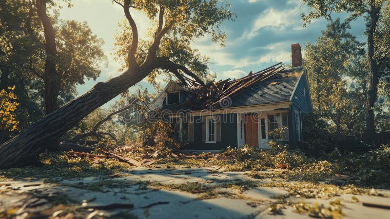 A House Has Been Destroyed by a Fallen Tree Stock Illustration ...