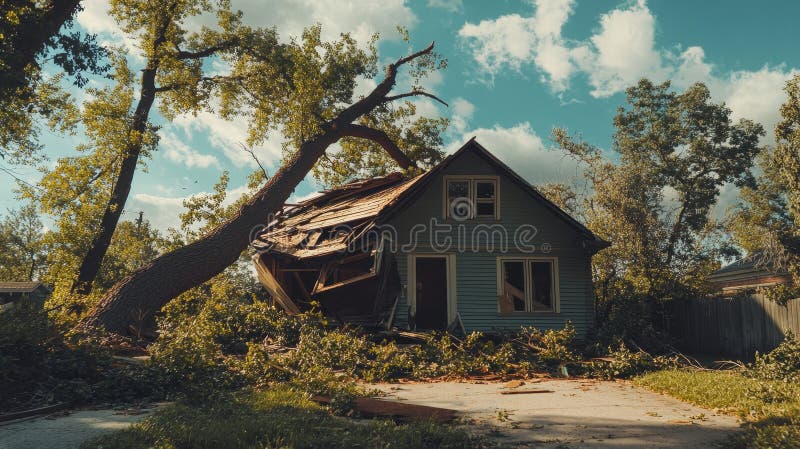 A House Has Been Destroyed by a Fallen Tree Stock Illustration ...