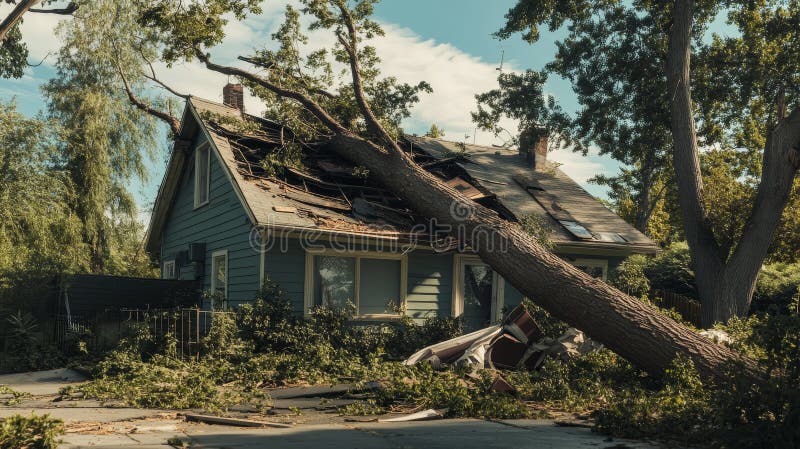 A House Has Been Destroyed by a Fallen Tree Stock Illustration ...