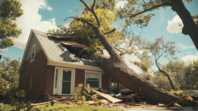 A House Has Been Destroyed by a Fallen Tree Stock Illustration ...