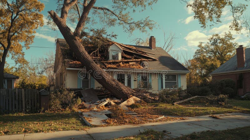 A House Has Been Destroyed by a Fallen Tree Stock Illustration ...