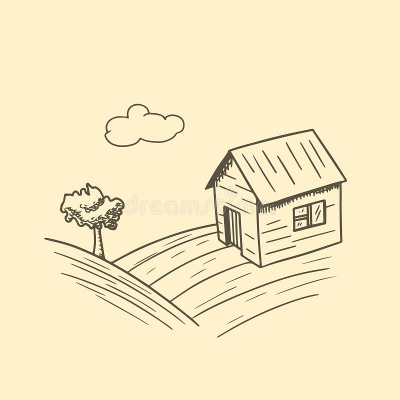 Rural Landscape, Hand Drawn Sketch Vector Illustration Stock Vector ...