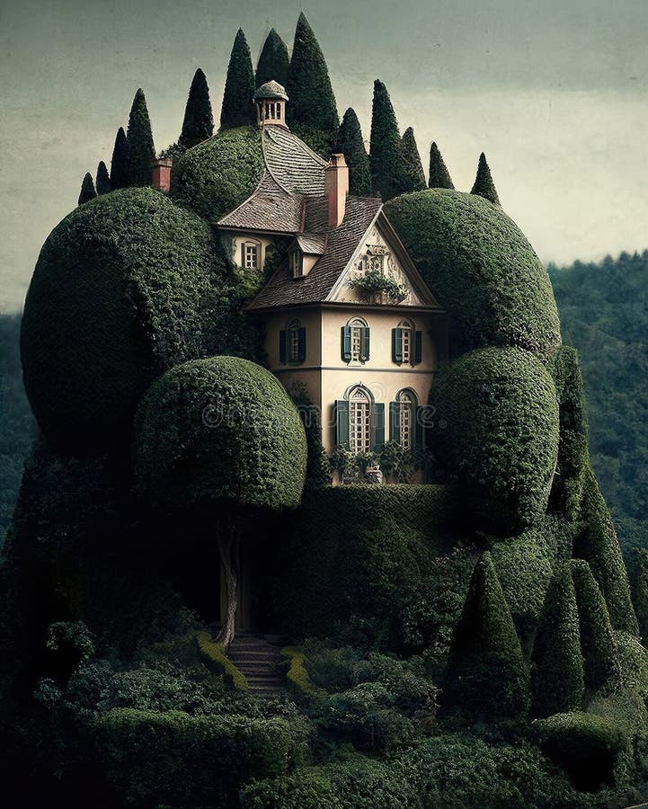 A House on a Hill with a Tree on the Top Stock Illustration ...