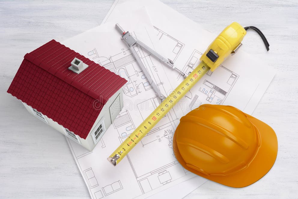 House with House Plan and Tools. Stock Photo - Image of object ...
