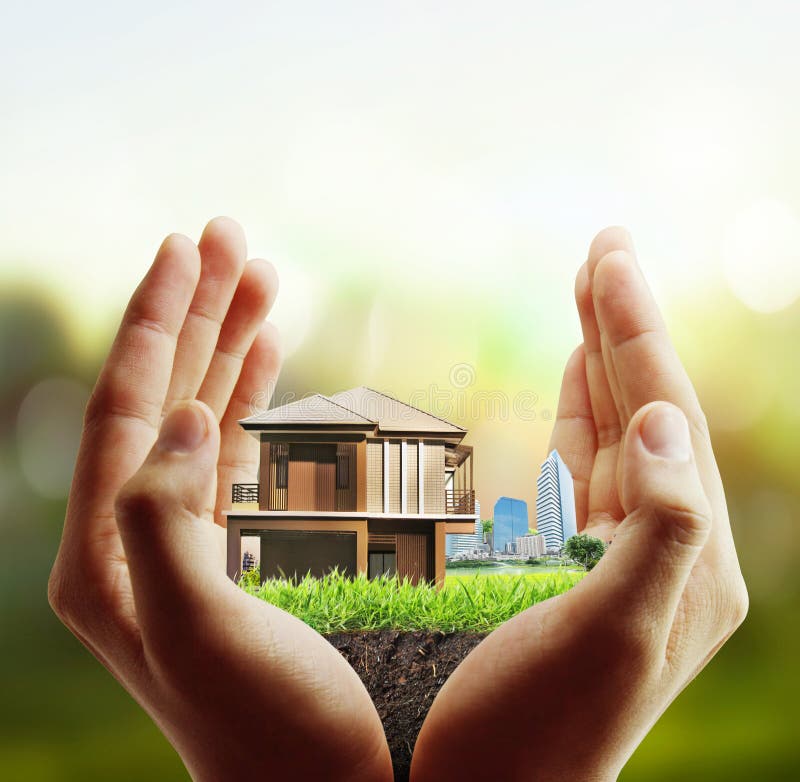 House in human hands stock illustration. Illustration of model - 78817389