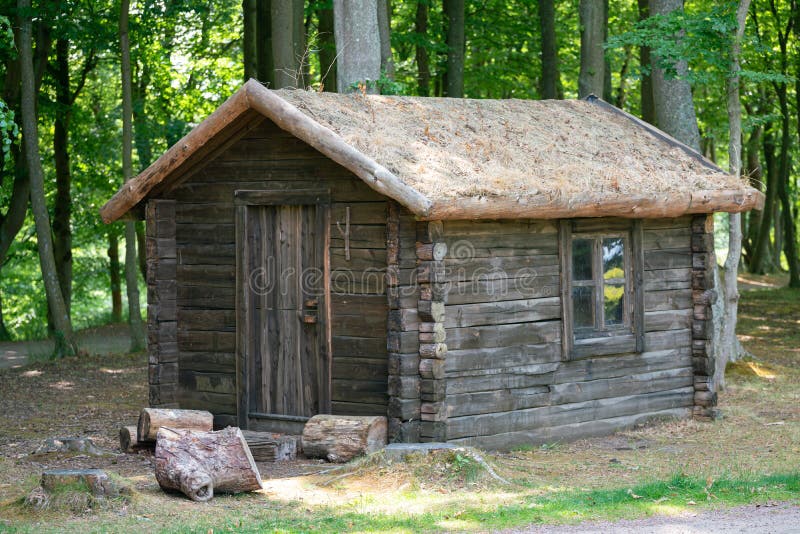 House of the Hunter from a Saw Log in the Forest Stock Image - Image of ...