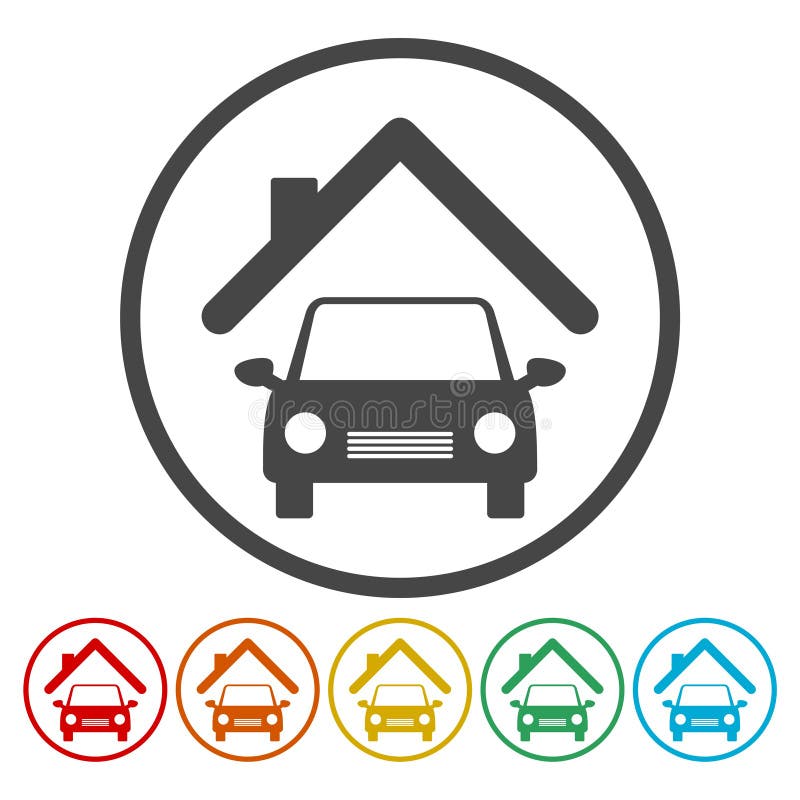 House Icon with a Car, 6 Colors Stock Vector - Illustration of drawing ...