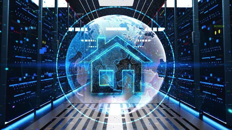 House Icon Moving through Rack Servers in Data Center. Stock Footage ...