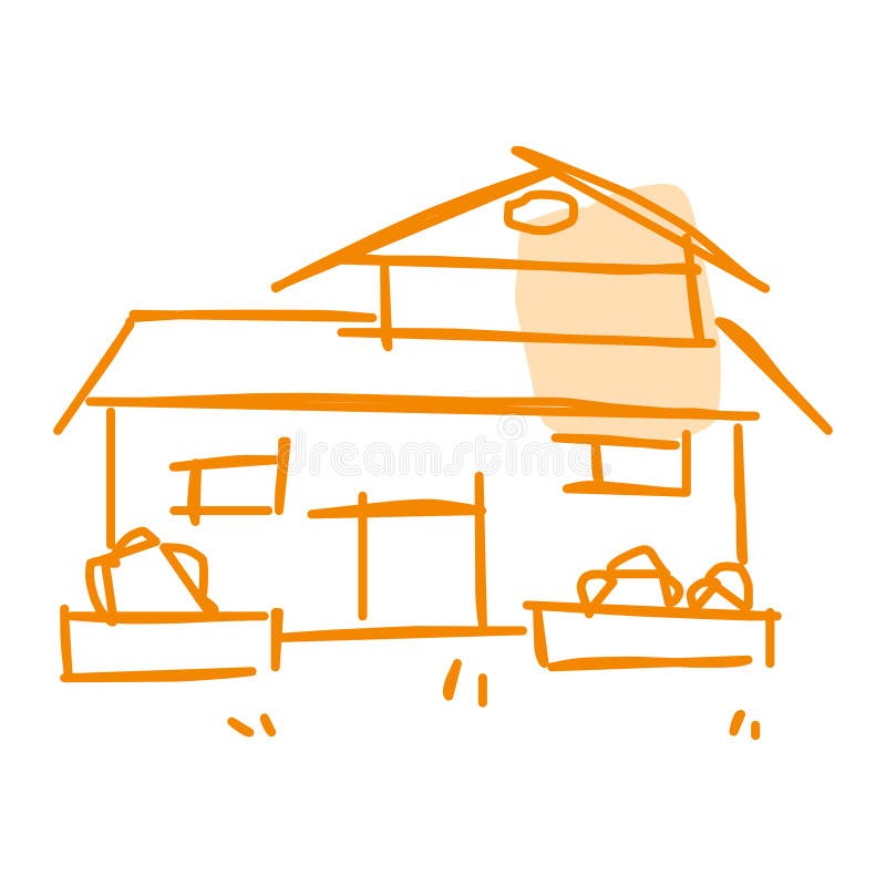 House Icon of Rough Line Art, Point, Orange 13 Stock Vector ...