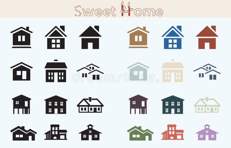 House Icon Set in Different Color Stock Vector - Illustration of modern ...