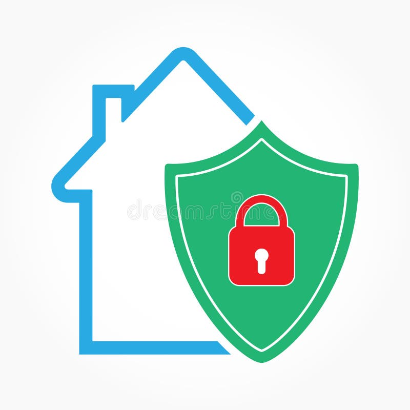House Icon and a Shield with a Closed Lock Stock Vector - Illustration ...