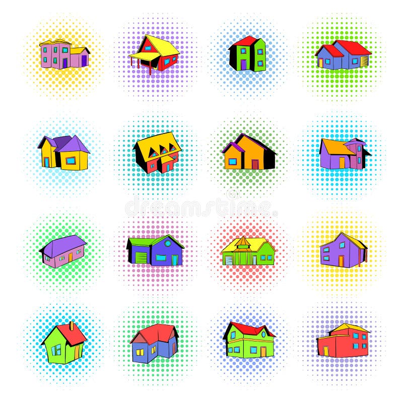 House Icons Set, Comics Style Stock Vector - Illustration of project ...