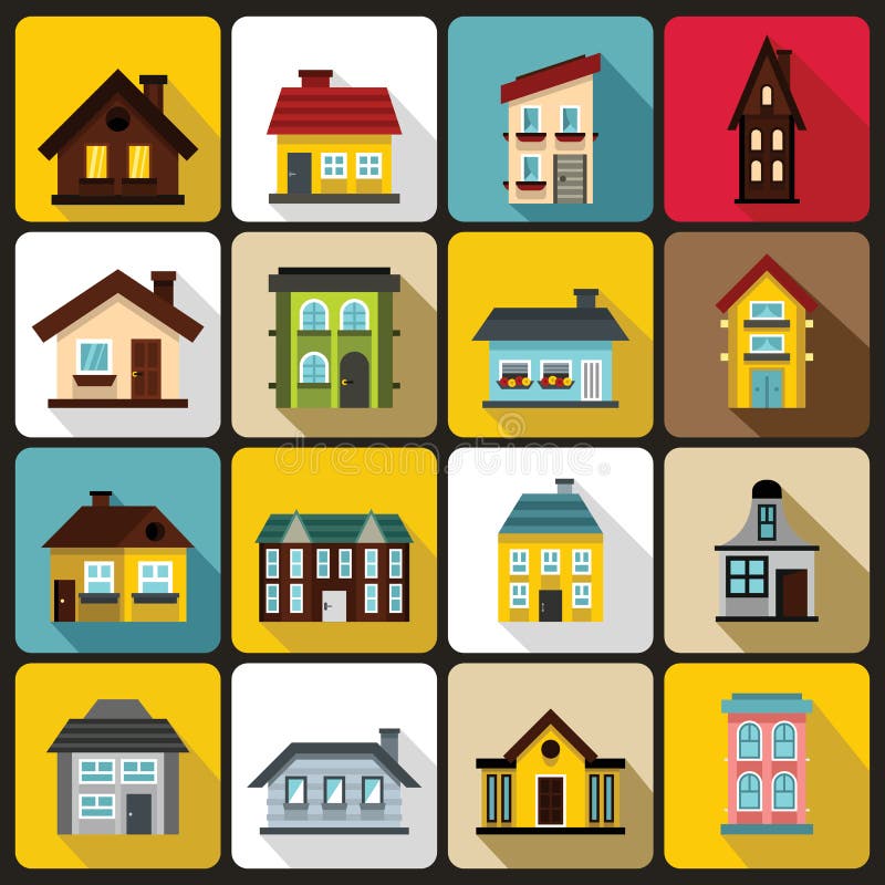 House Icons Set, Flat Style Stock Vector - Illustration of icons ...