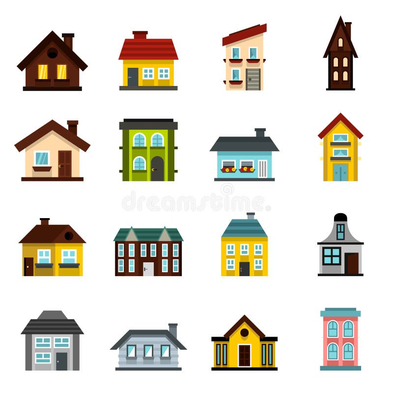 House Icons Set, Flat Style Stock Illustration - Illustration of ...