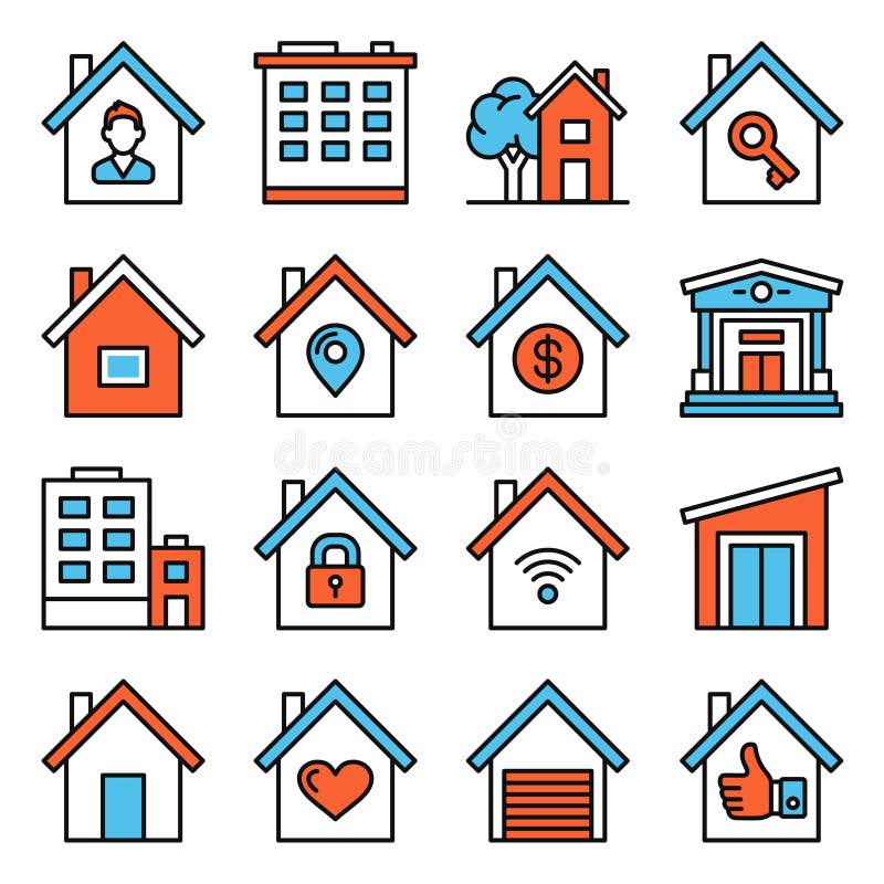 House Icons Set on White Background. Vector Stock Illustration ...