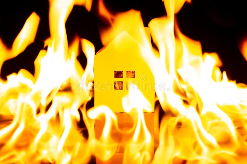 House inside big fire stock image. Image of flammable - 145374919