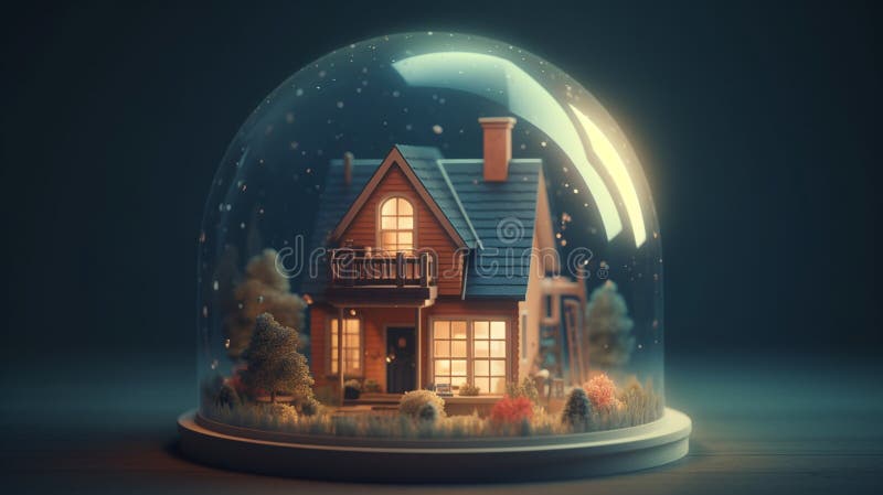 House Inside a Crystal Ball. Real Estate Concept 3d. Computer Digital ...