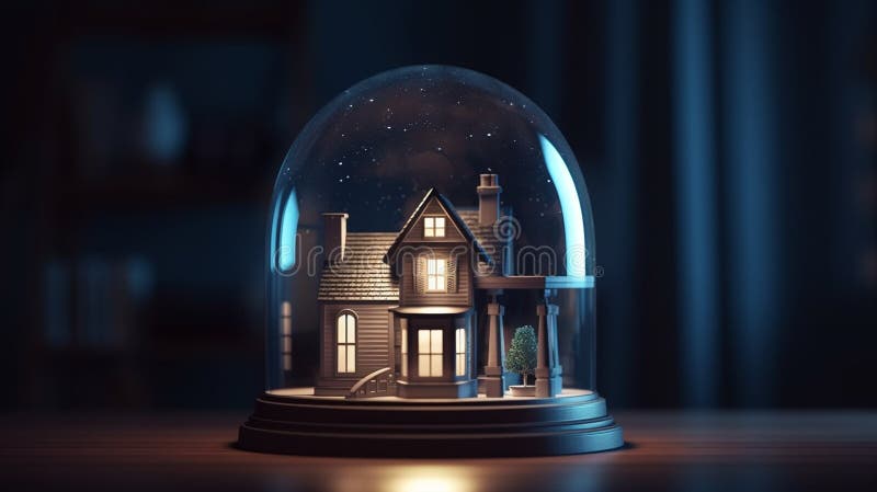 House Inside a Crystal Ball. Real Estate Concept 3d. Computer Digital ...