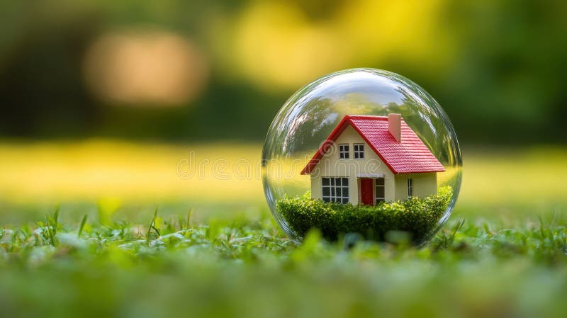 A House Inside a Glass Ball on a Lawn Stock Illustration - Illustration ...
