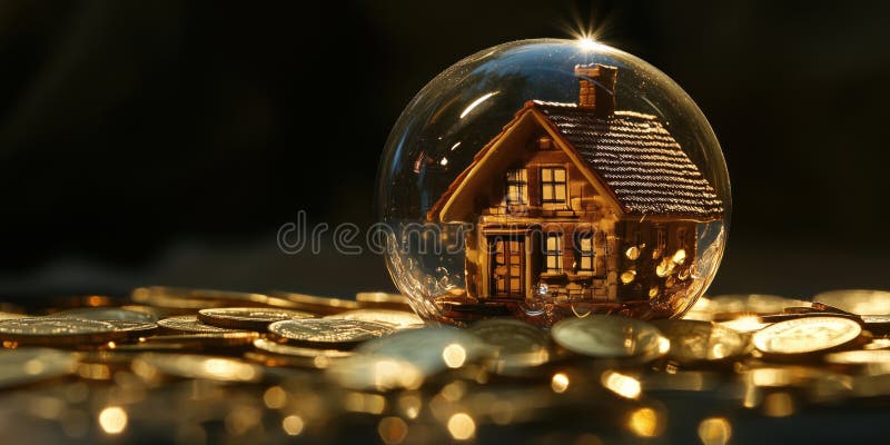 House Inside Glass Globe Surrounded by Gold Coins, Symbolizing Wealth ...