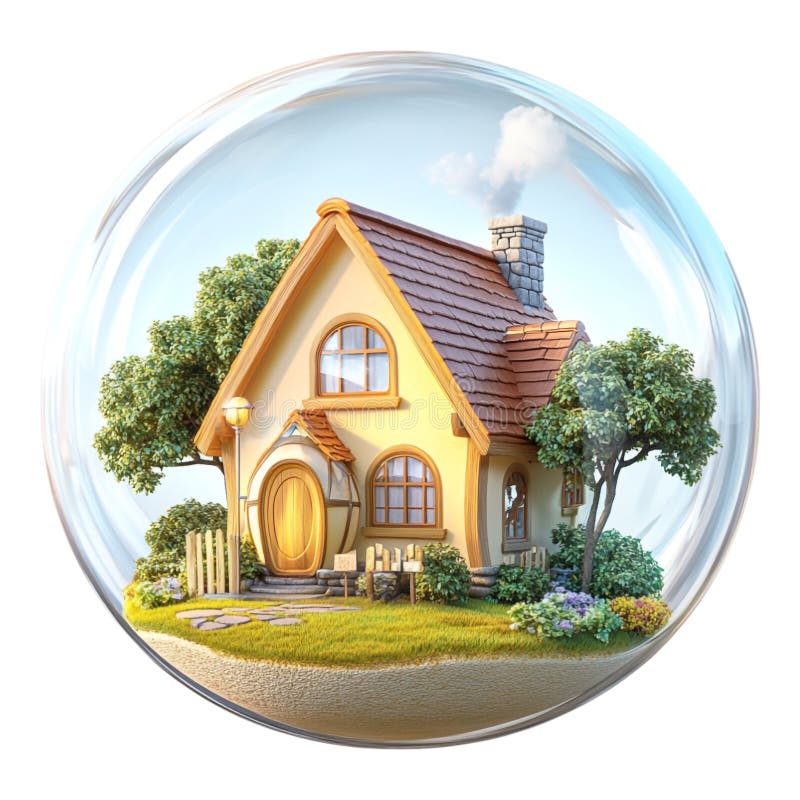 House Inside a Glass Sphere Against Transparent Background for Creative ...
