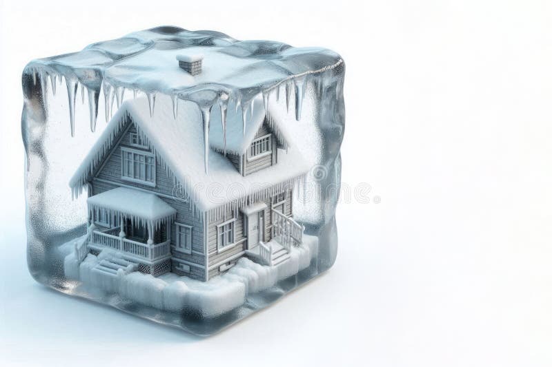 A House Inside an Ice Cube. Space for Text. Stock Image - Image of ...