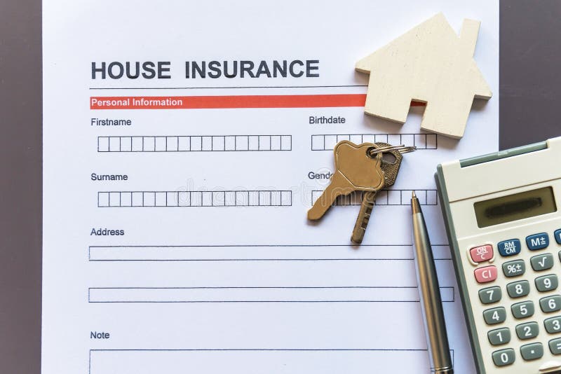 House Insurance Form with Model and Policy Document Stock Image - Image ...
